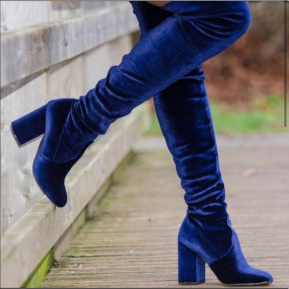Steve Madden | Shoes | Steve Madden Blue Velvet Thigh High Boots | Poshmark